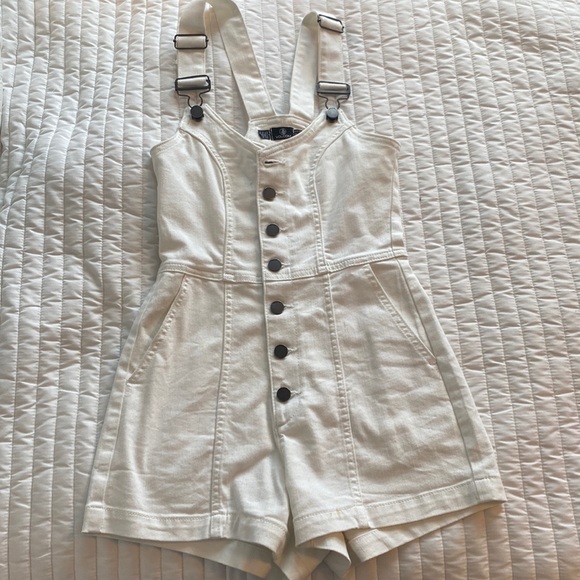 Volcom | Pants & Jumpsuits | Volcom White Denim Romper With Adjustable ...